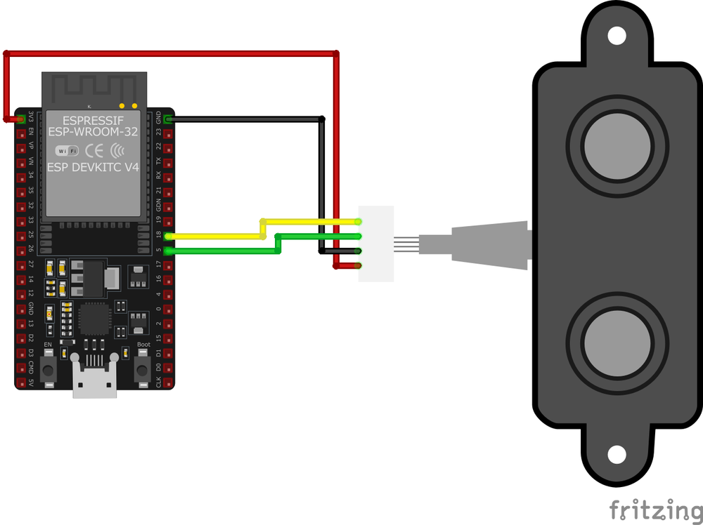 ESP32 A02YYUW Waterproof Ultrasonic Distance Sensor Pinout